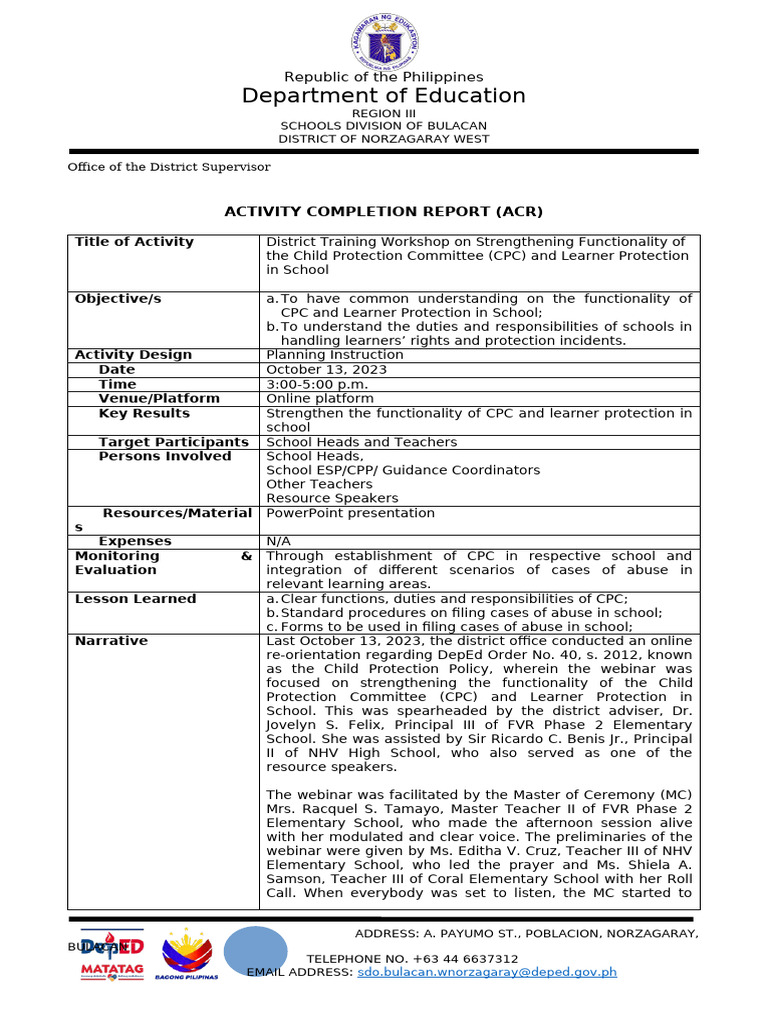 ACR Child Protection Policy | PDF | Learning | Cognition