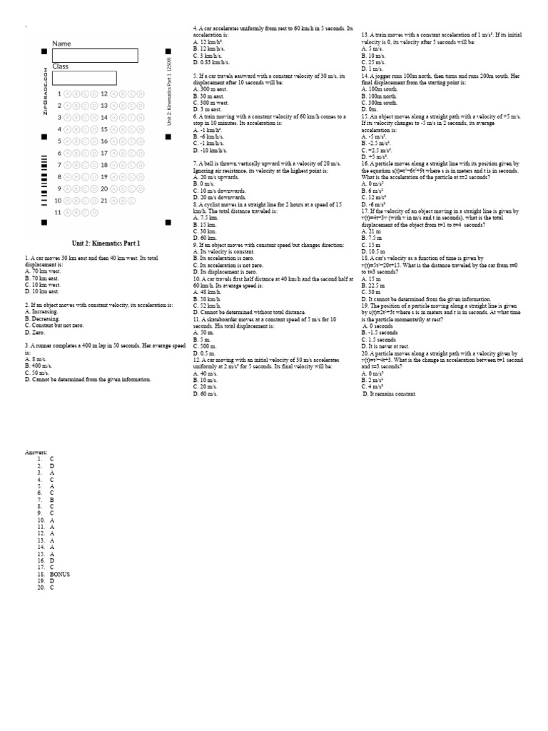 Unit 2-Kinematics Part 1 (Algebra and Calc) | PDF | Acceleration | Speed