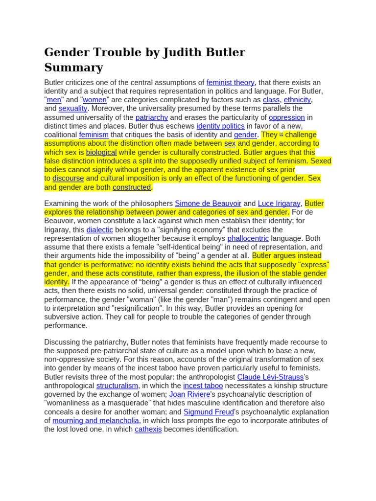 Butler's Gender Trouble: Key Concepts | PDF