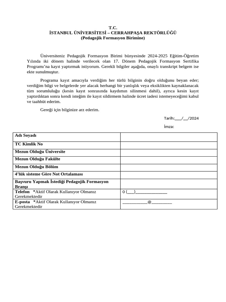 PF 17dönem Basvuru Dilekce | PDF