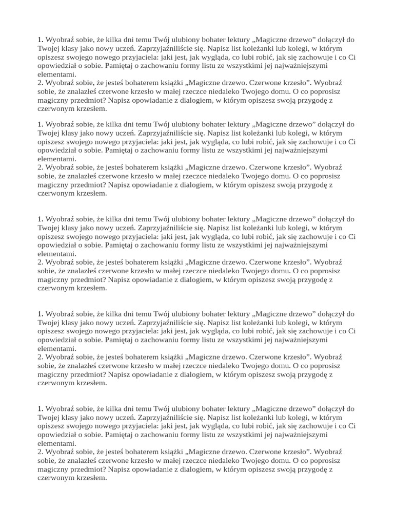 Czerwone Krzesło Tematy Wypracowań | PDF