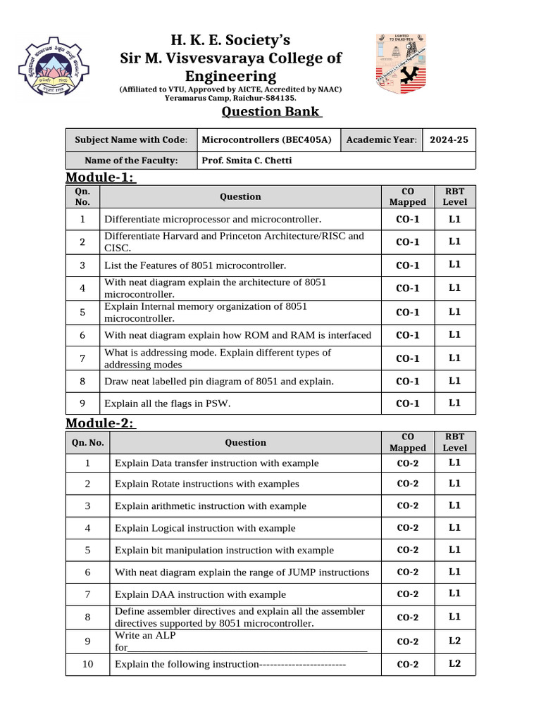 Microcontroller Question Bank | PDF | Logic Gate | Computer Memory