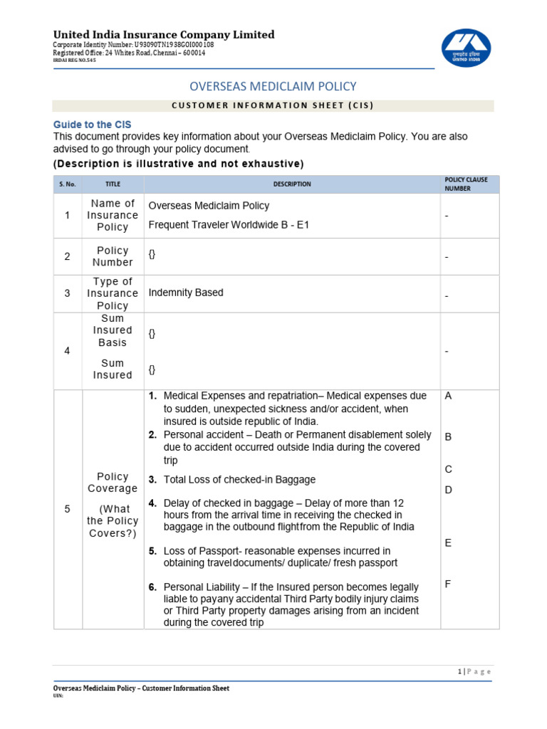 Overseas Mediclaim Policy Be1 | PDF | Insurance | Liability Insurance