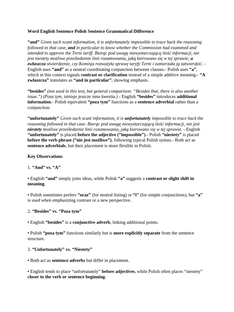 Polish vs. English Conjunctions Explained | PDF | English Language ...