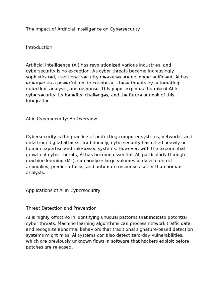 The Impact of Artificial Intelligence On Cybersecurity | PDF | Security ...