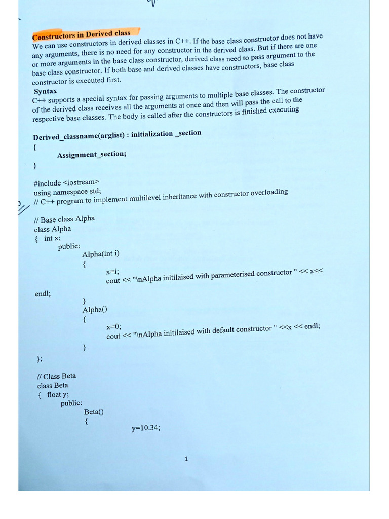 Constructors in Derived Class | PDF