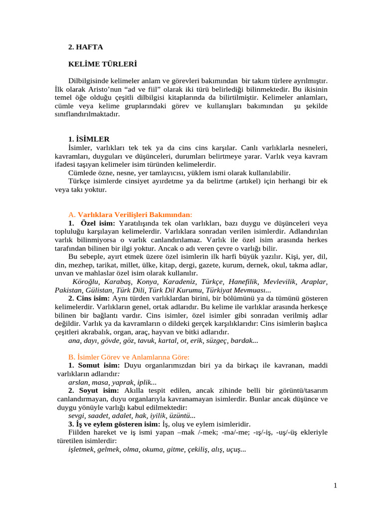 TÃ RK Dili II, 2. Hafta, Kelime TÃ Rleri | PDF