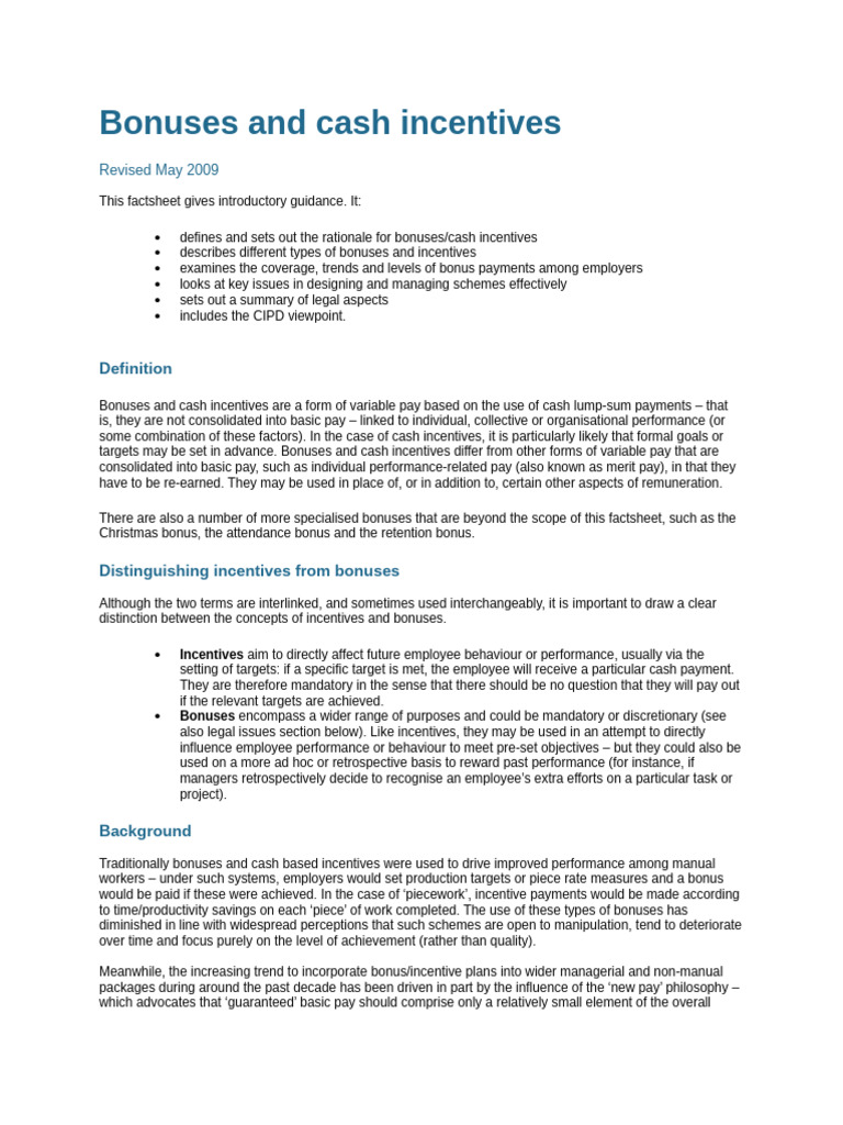 Understanding Bonuses and Cash Incentives | PDF | Incentive | Employment