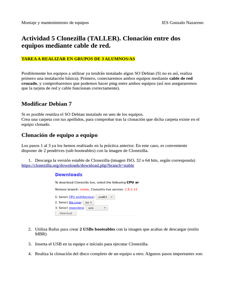 Actividad 5 Clonacion Entre Equipos (Red) - TALLER | PDF