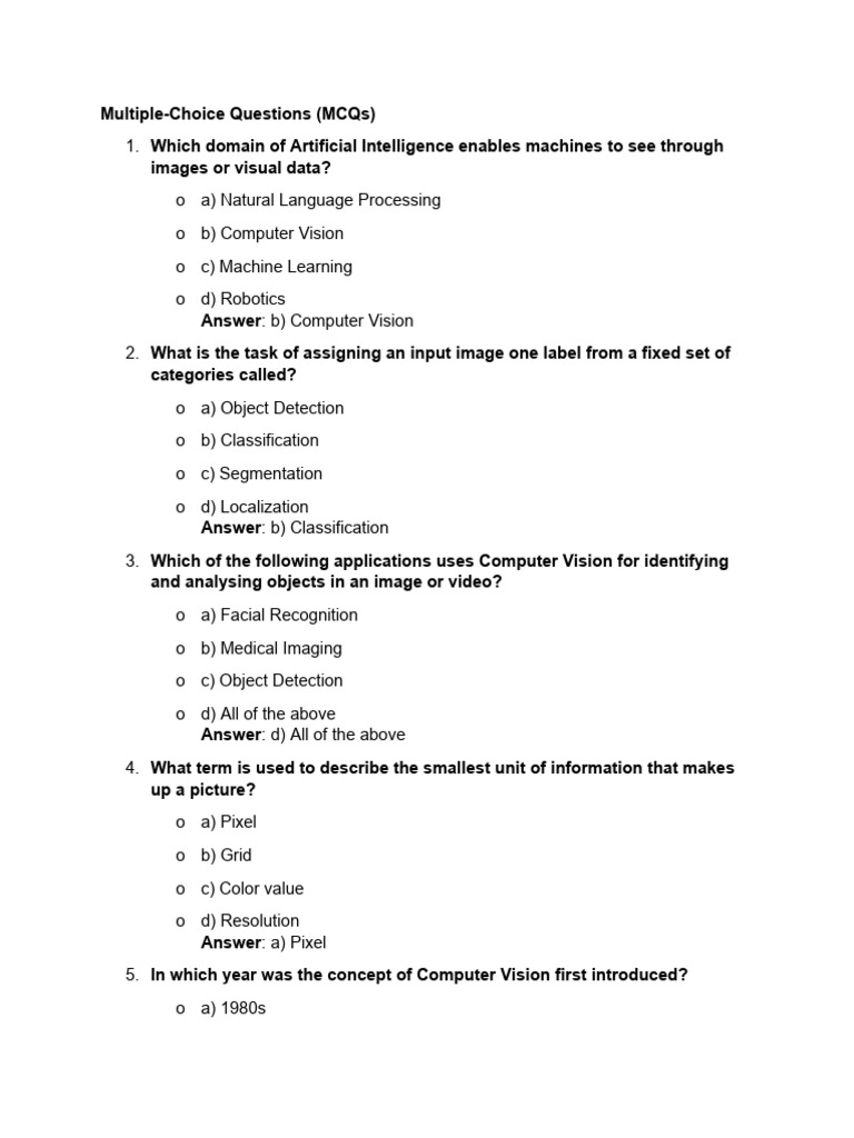 Computer Vision Questions | PDF | Computer Vision | Image Segmentation