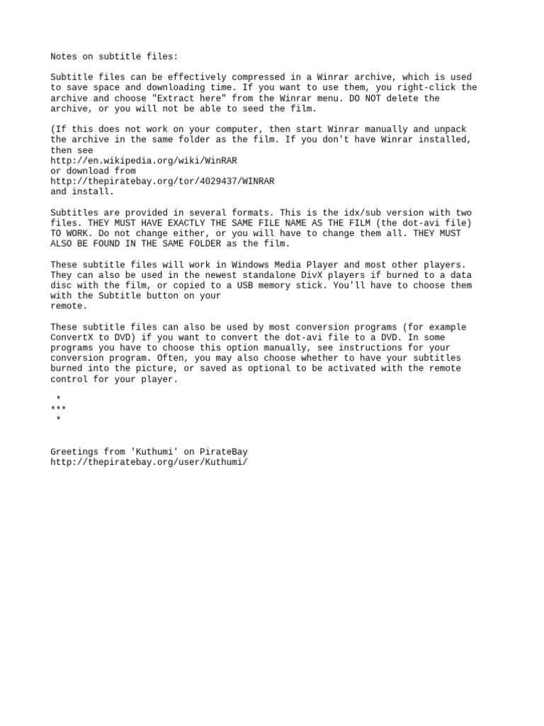 Notes On Subtitle Files | PDF