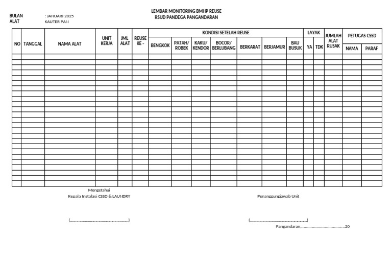 Form MONITORING BMHP REUSE | PDF