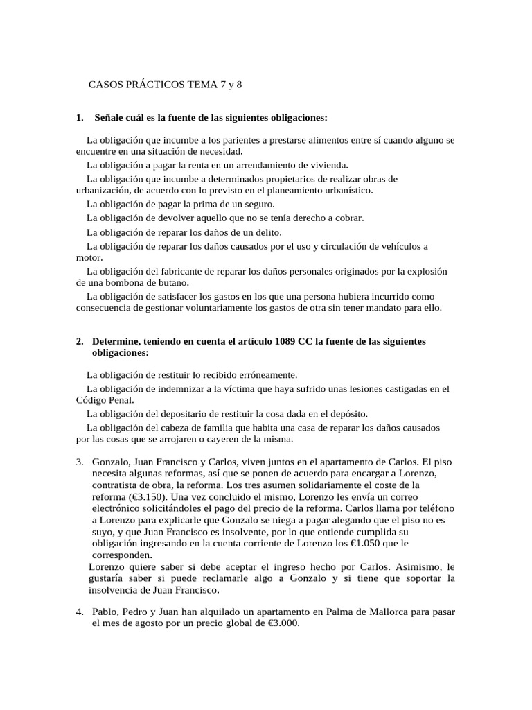 CASOS PRÁCTICOS TEMA 7 y 8 | PDF | Daños y perjuicios