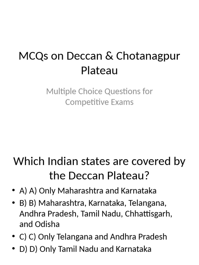 MCQs Deccan Chotanagpur Plateau | PDF