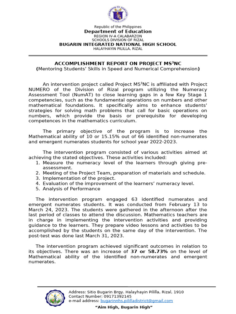 Narrative-Accomplishment report-MS3NC-YEAR 1 (2022-2023) | PDF ...