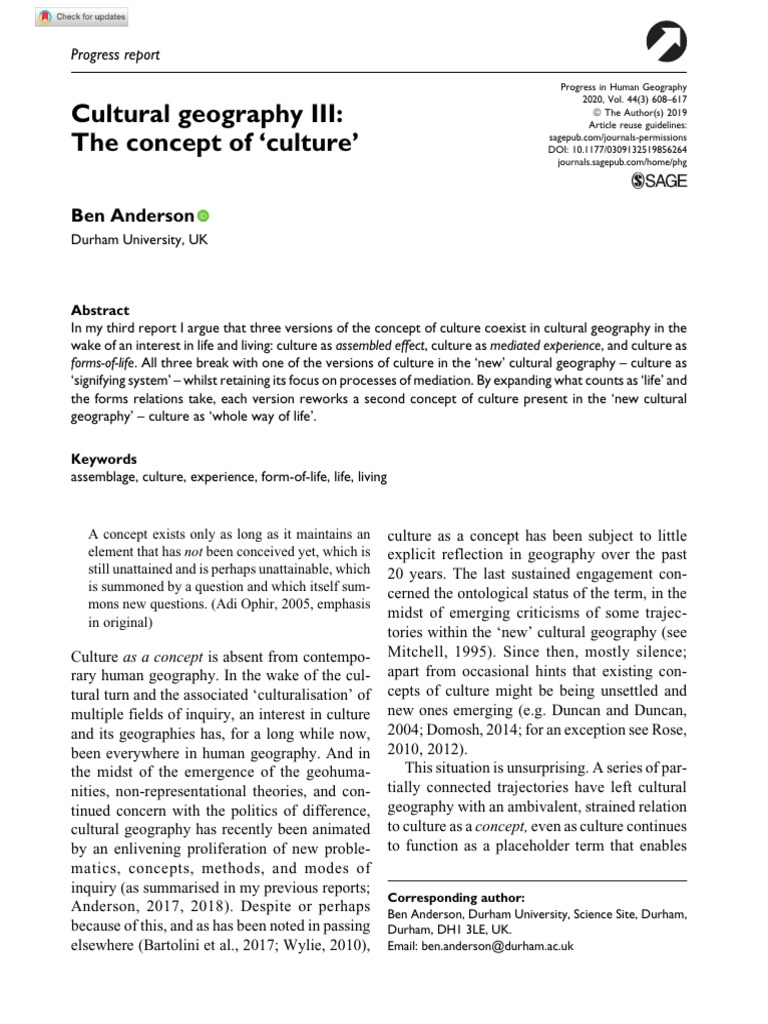 Evolving Concepts of Culture in Geography | PDF | Geography | Liberal ...
