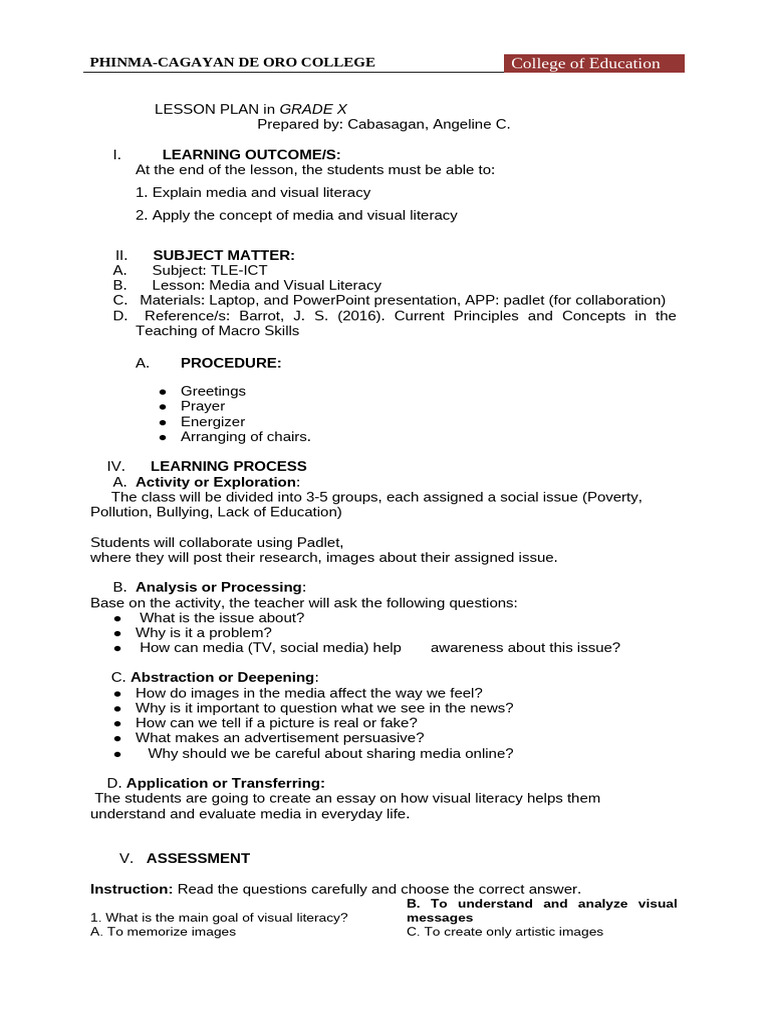 Lesson Plan Angeline c. | PDF | Learning | Communication