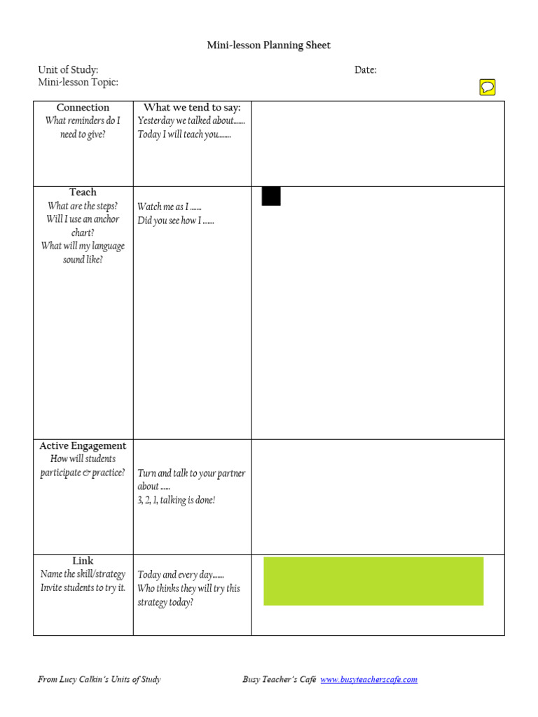 Unit of Study: Date: Mini-Lesson Topic | PDF | Human Communication ...