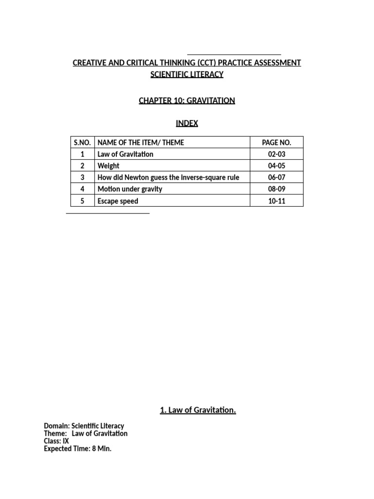CH. 10 - Class IX - Gravitation | PDF | Orbit | Newton's Law Of ...