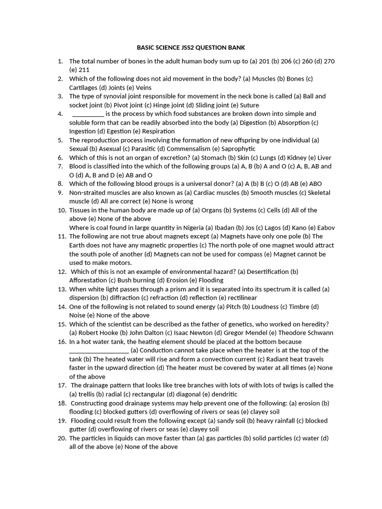 Second Term Basic Science jss2 | PDF | Muscle | Human Body