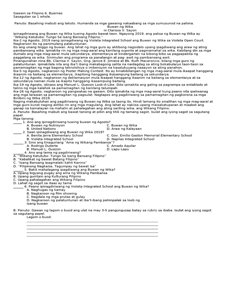 Gawain Sa Fil 6 Q3 W1 | PDF