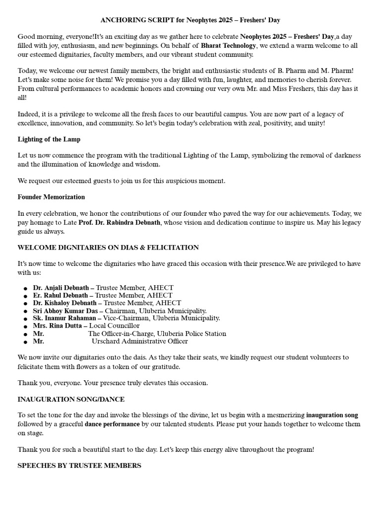 ANCHORING SCRIPT For Neophytes 2025 - Freshers' Day - Docx - 20250129 ...