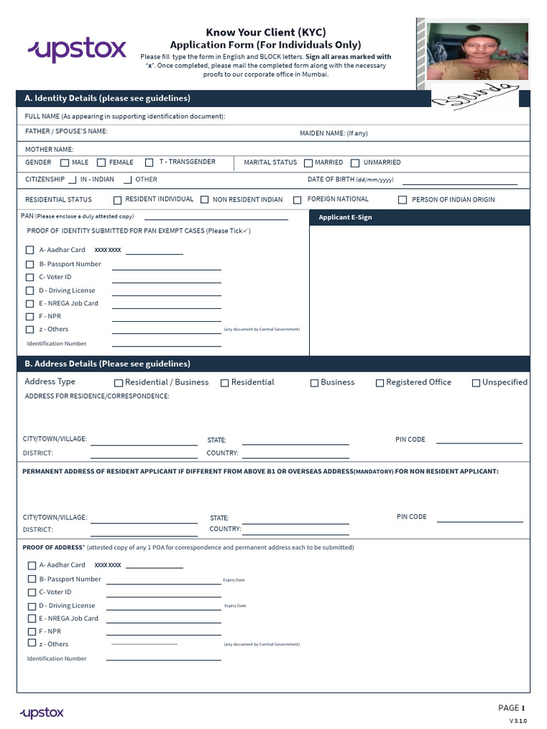 KYC Application Form for Individuals | PDF | Identity Document | Signature