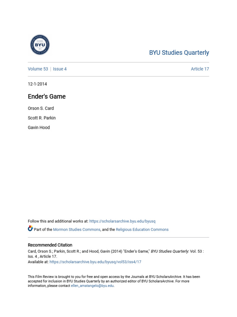 Enders Game | PDF | Latter Day Saint Movement | Mormonism