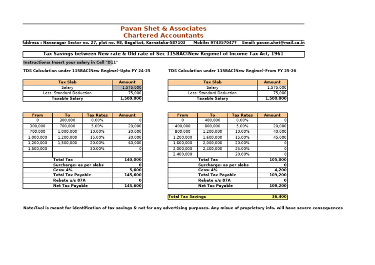 Income Tax Calculation On Salary Income Under New Regime | PDF | Tax ...