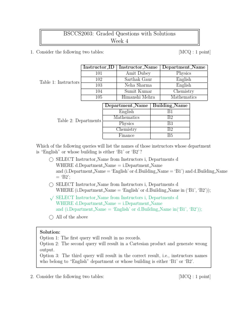 Week4 Graded WithAnswers | PDF | Databases | Data Management
