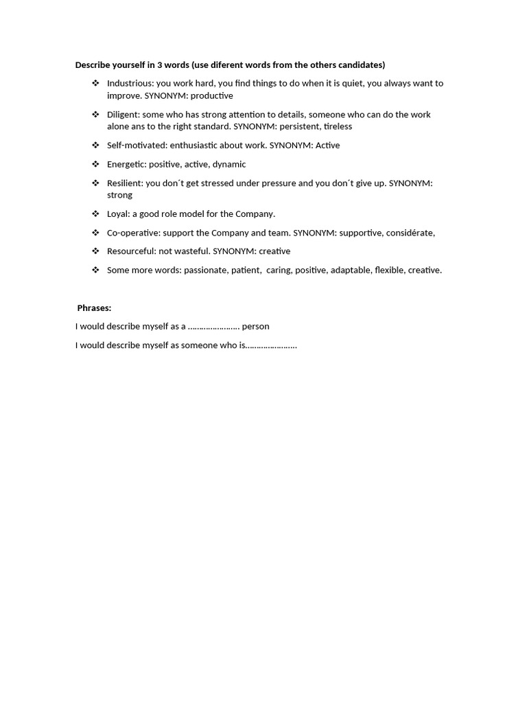 Describe Yourself in Three Words | PDF