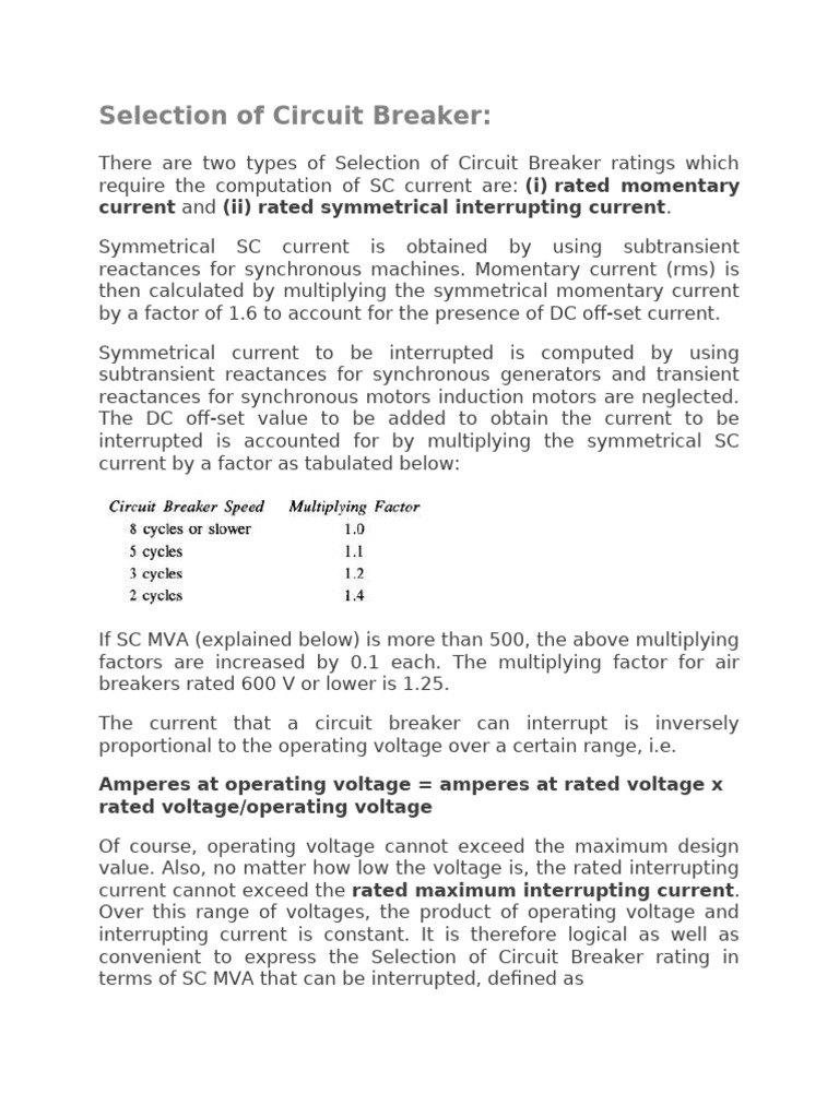 Circuit Breaker Rating Calculation | PDF | Voltage | Power (Physics)