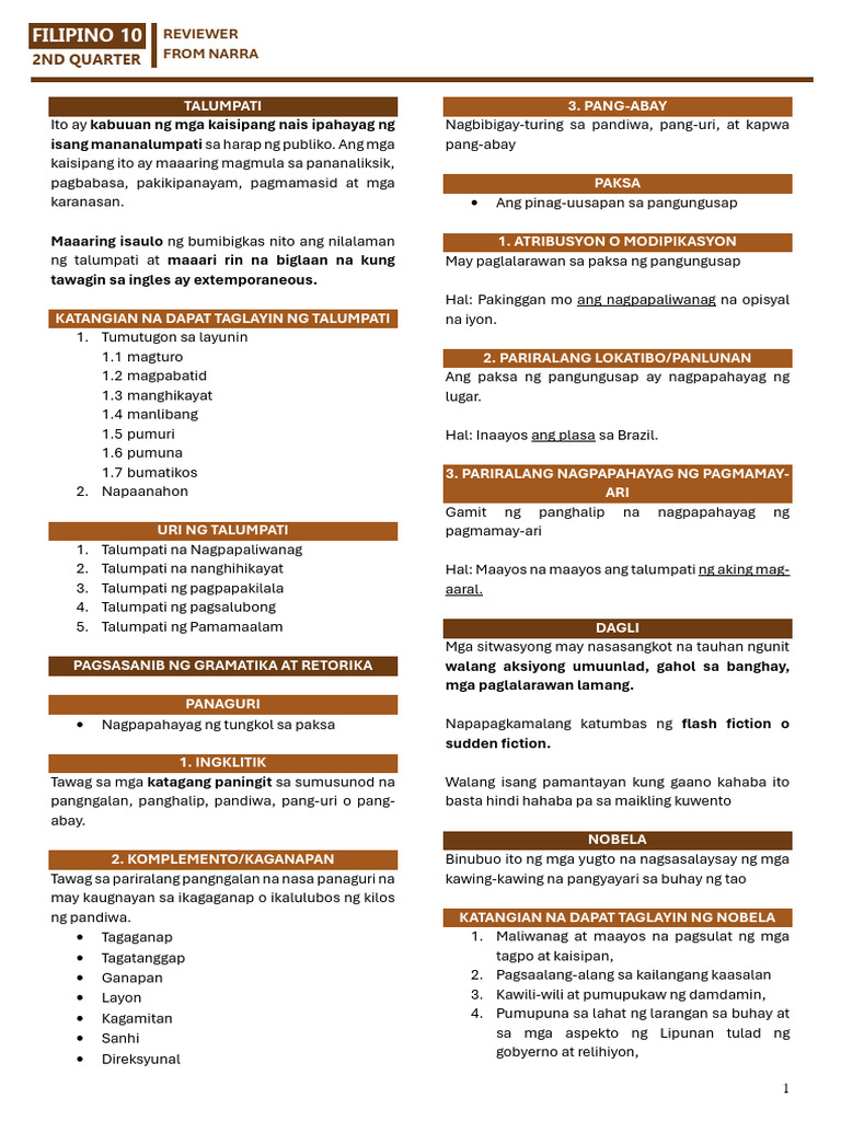 Filipino q2 Reviewer | PDF