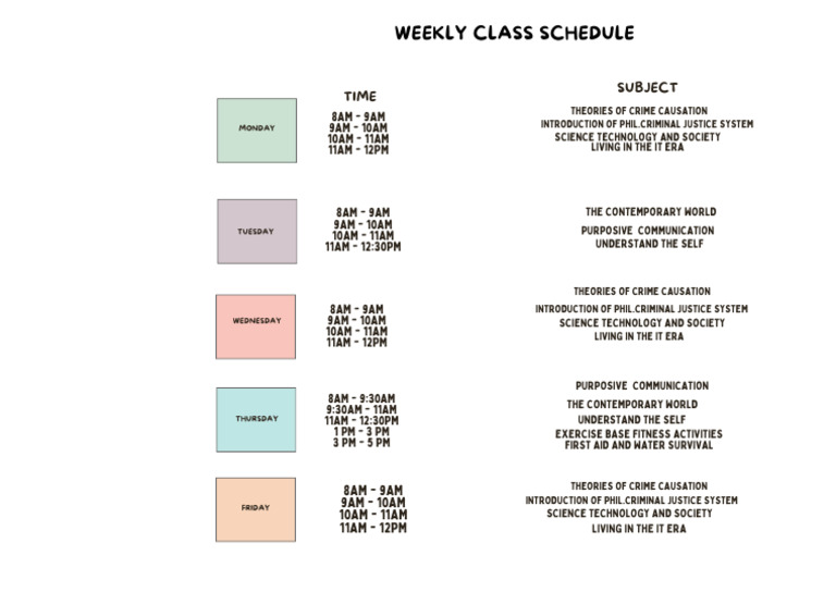 Four Period Class Schedule Timetable | PDF