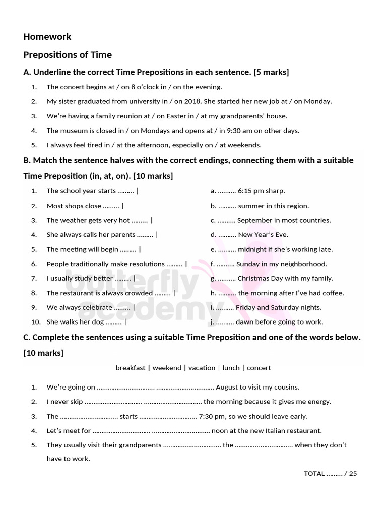 time-prepositions-worksheet | PDF