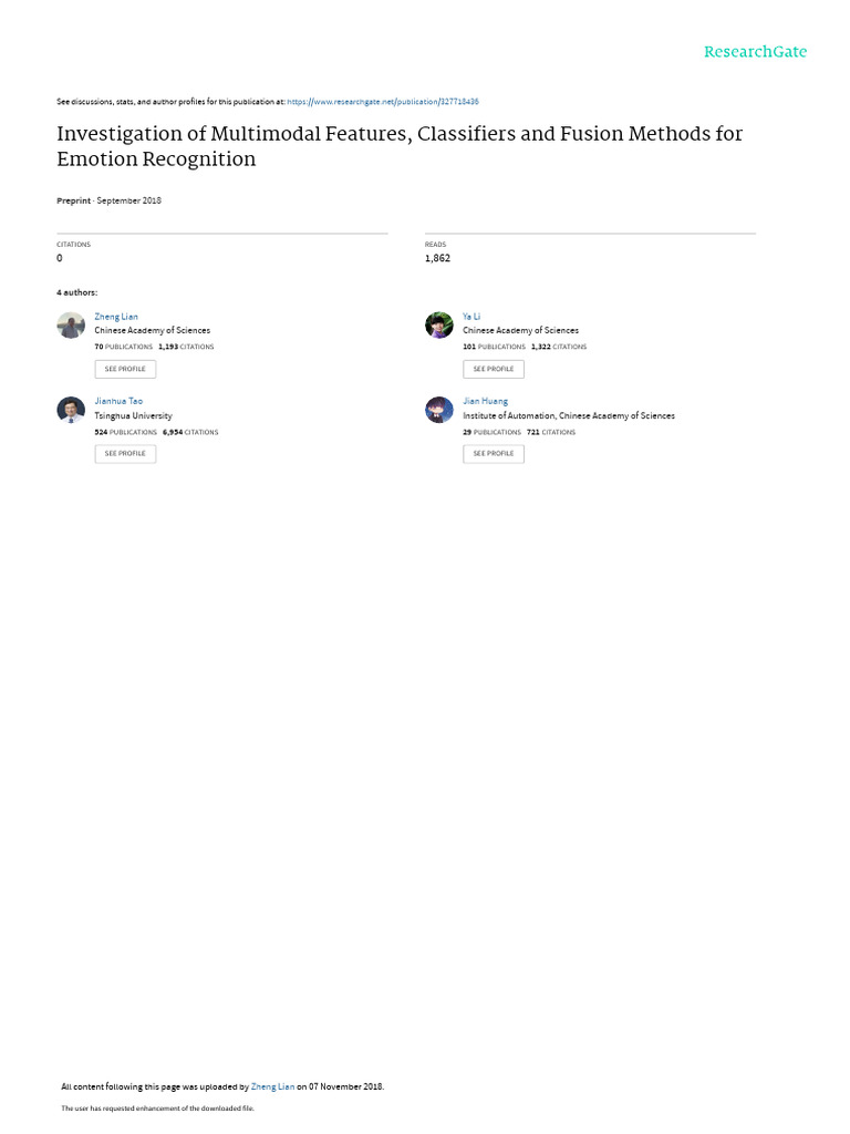 Investigation Of Multimodal Features Classifiers A Pdf Speech Recognition Statistical