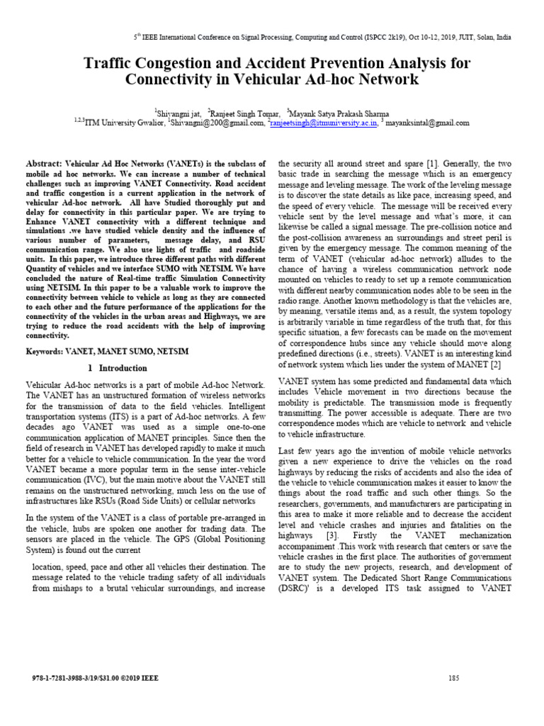 Traffic Congestion in VANETs Analysis | PDF | Wireless Ad Hoc Network ...
