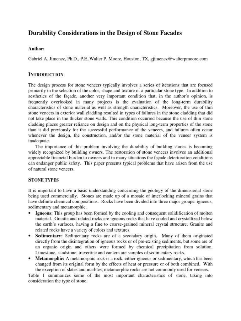 Durability Considerations in The Design of Stone Facades ASCECP - 314 ...