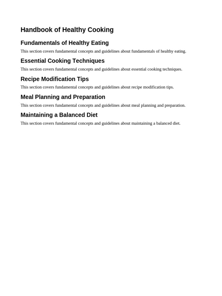 Healthy Cooking Handbook Guide | PDF