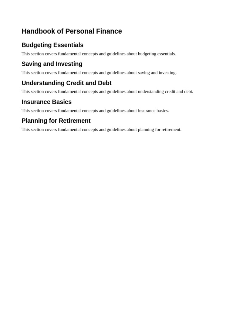 Handbook of Personal Finance | PDF