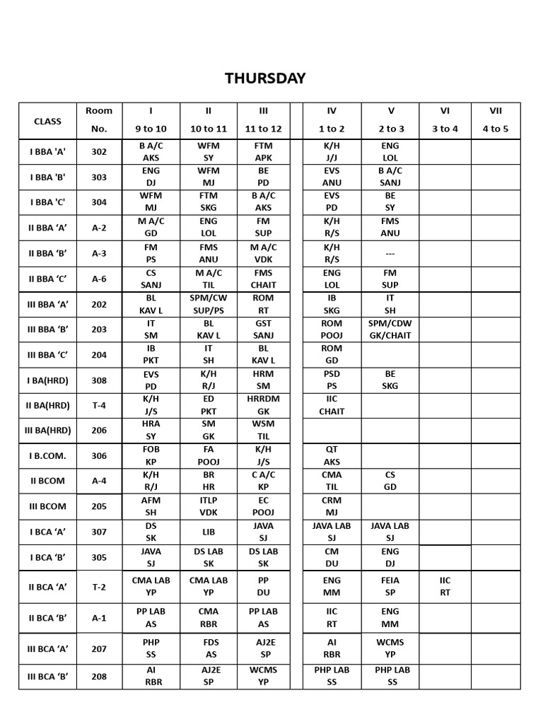 February to June 2025 Class Timetable | PDF