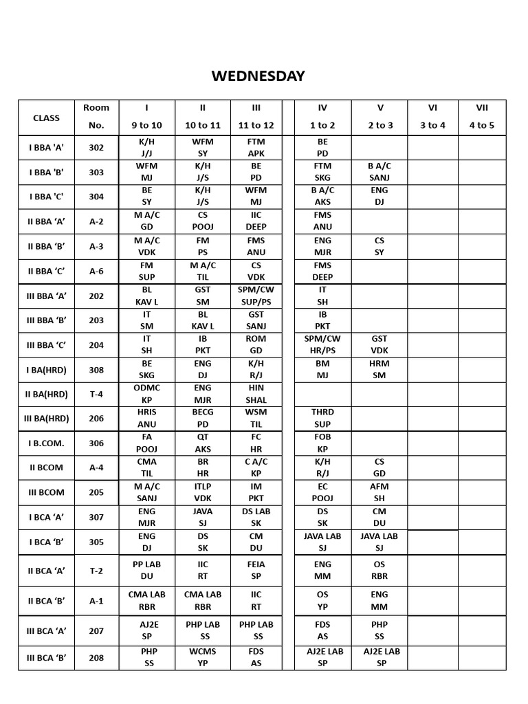 February to June 2025 Class Timetable | PDF