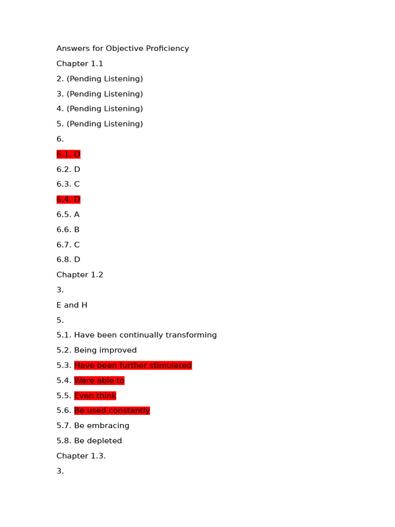 Objective Proficiency Answers Guide | PDF