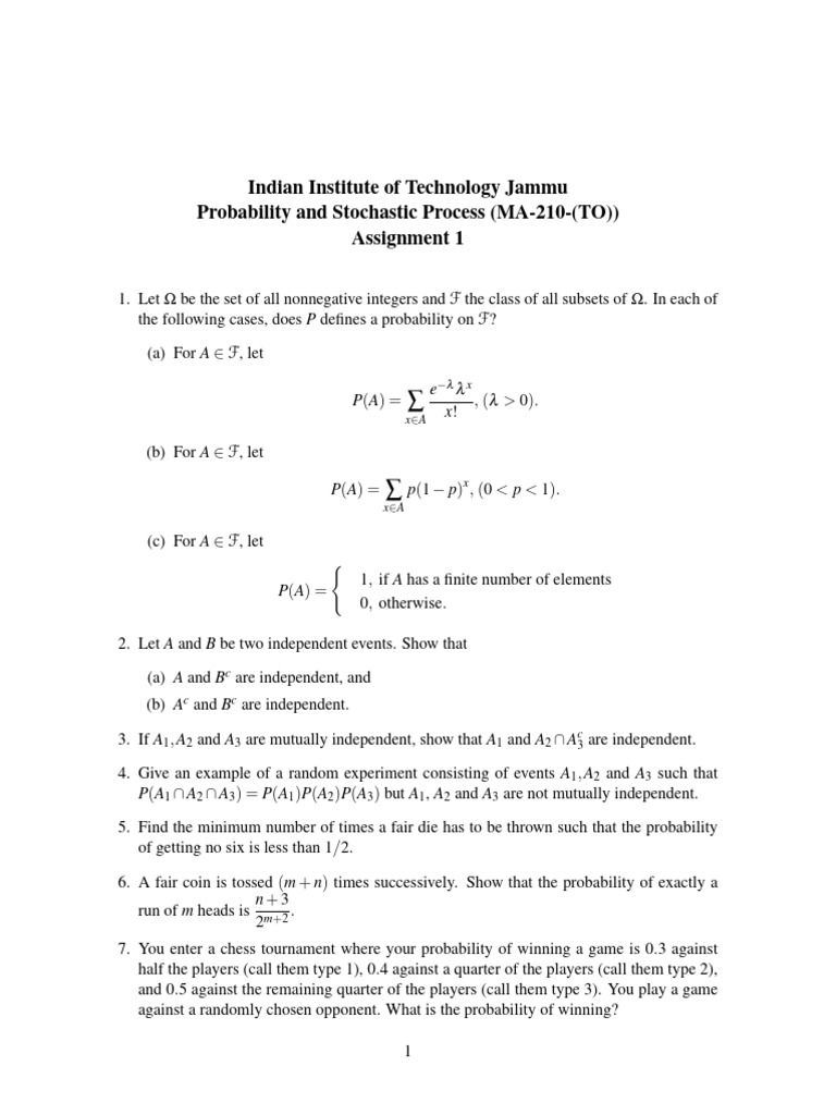 Probability Assignment 1 | PDF | Mathematics | Mathematical Concepts