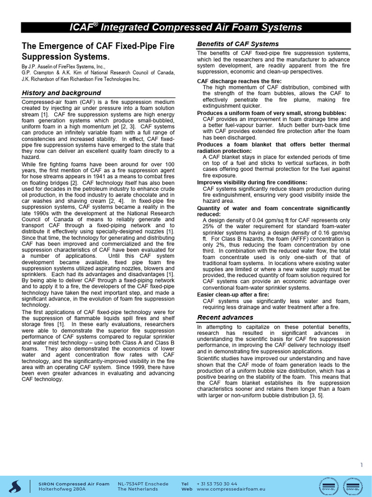 Siron Compressed Air Foam Icaf White Paper The Emergence of Caf Compressed Air Foam Fixed Pipe ...