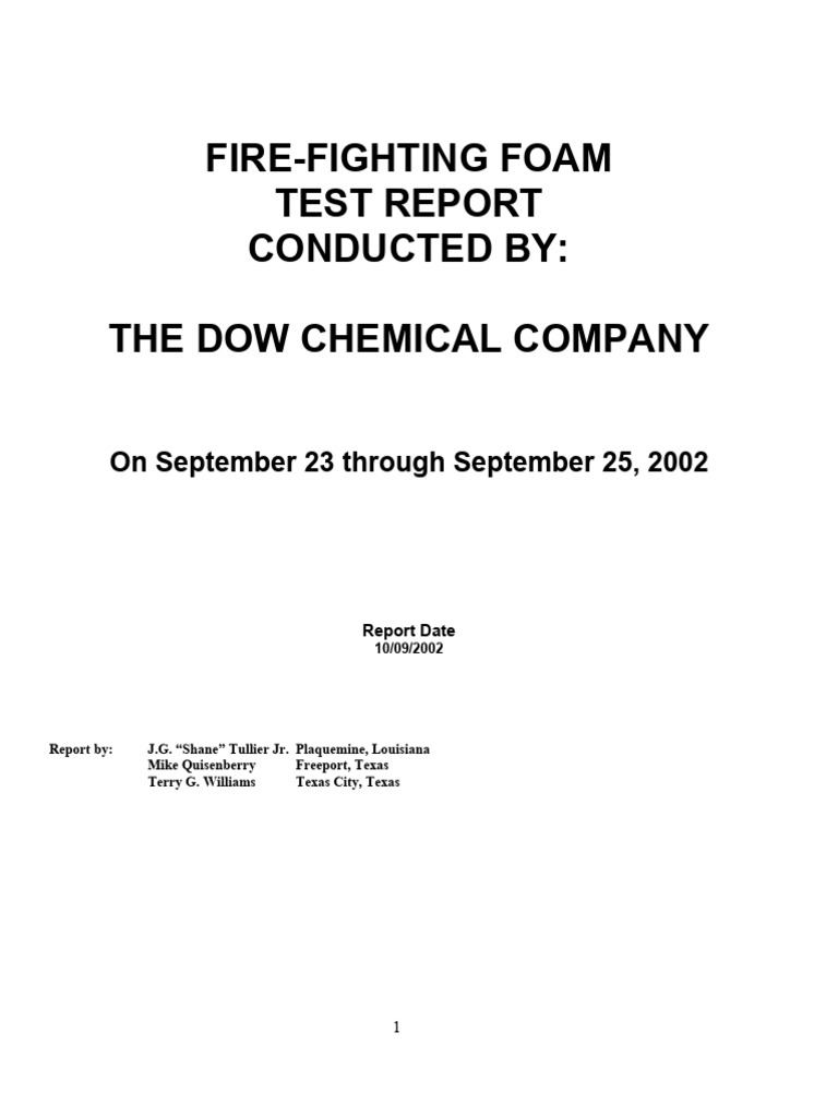 Firefighting Foam Test Report Dow Chemical | PDF | Flow Measurement | Fires