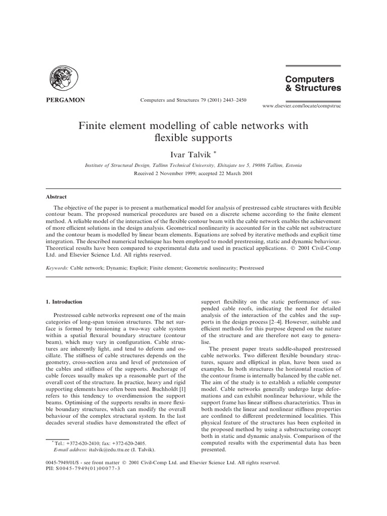 Talvik. FE Modelling of Cable Networks With Flexible Supports. 2001 ...