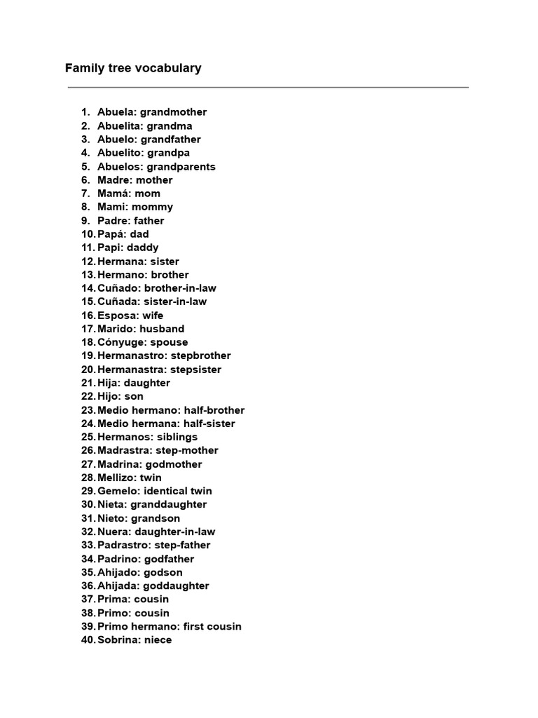 Family Tree Vocabulary | PDF