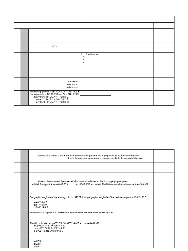 Navigation Questions and Answers Guide | PDF | Latitude | Longitude