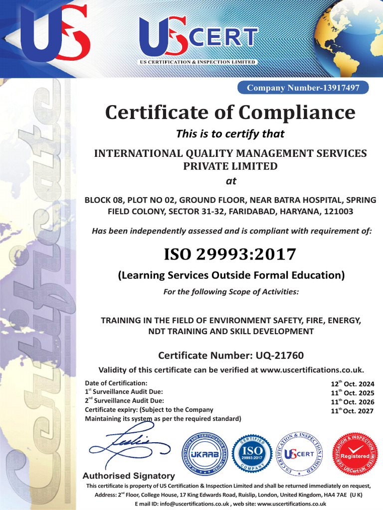 IQMS ISO 29993 Certificate | PDF